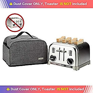 HOMEST Toaster Dust Cover with Pockets Compatible with Cuisinart 4 Slice Toaster, Can Hold Jam Spreader Knife & Toaster Tongs, Dust and Fingerprint Protection, Grey(Cover only)