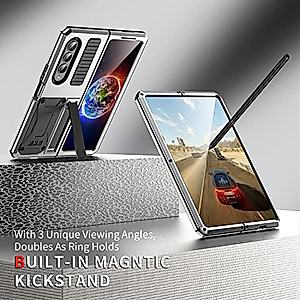Shockproof Armor Case for Samsung Galaxy Z Fold 4 Case,Metal Aluminum Kickstand Hybrid PC Dustproof Anti-Fingerprint Folding Protective Cover Compatible with Samsung Galaxy Z Fold 4(Sliver)
