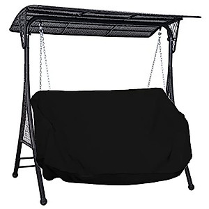 Hanging Porch Swing Cover Hammock Swing Cover Water Resistant Oxford Fabric Outdoor Swing Chair Cover Canopy Replacement Cover All Weather Protected Patio Swing Furniture Cover-61x28x(35-28)’’ (Black)