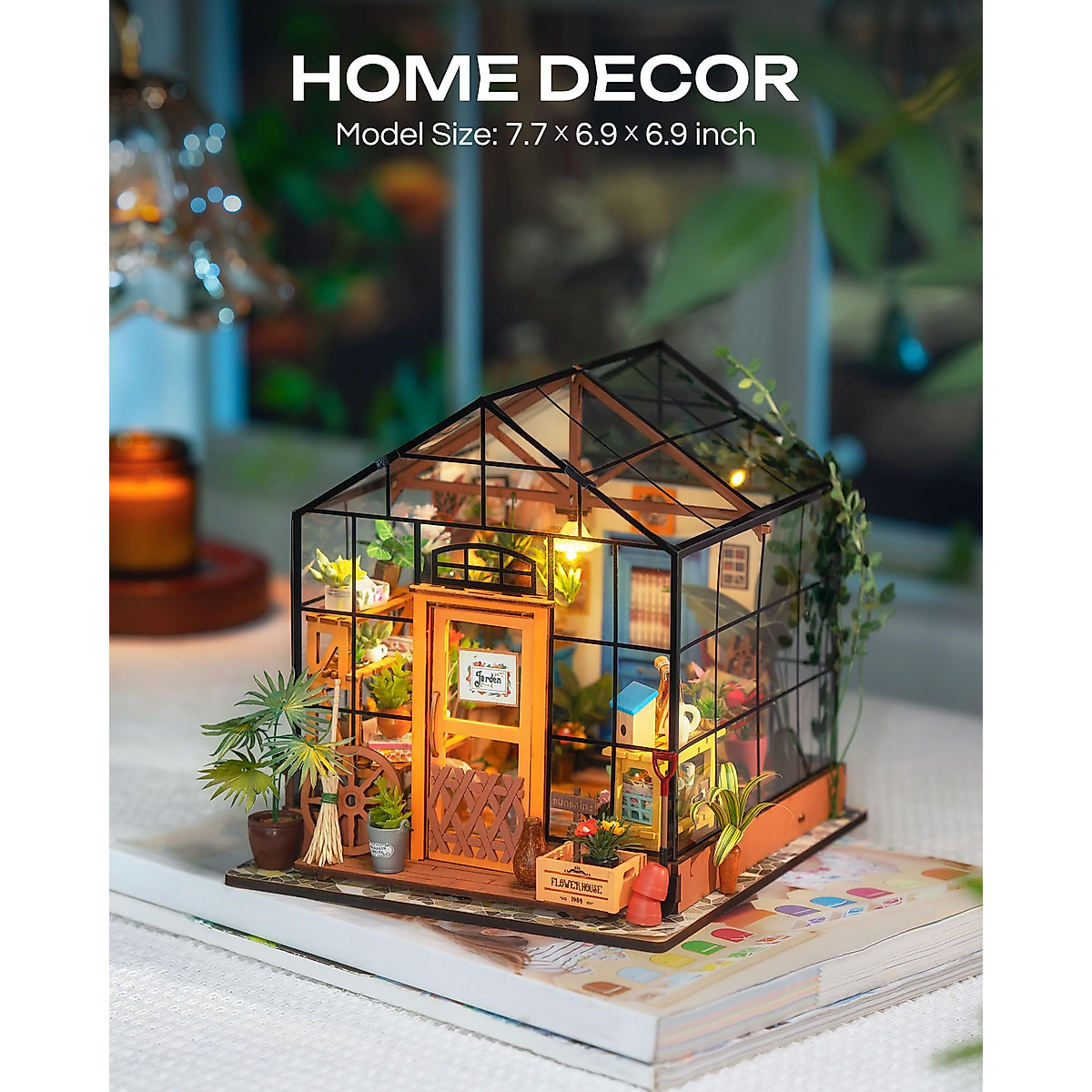 Rolife DIY Miniature House Kit-Mini Diorama 1/18 Greenhouse Model Building Kit with LED, Crafts for Adults Hobby Christmas Birthday Gift for Boys Girls Mom Home Decor (Cathy's Flower House)