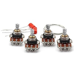 (4x) Bourns 500K SHORT SPLIT Shaft Audio Potentiometers + (2x) .022uf Orange Drop Capacitors - For Electric Guitar