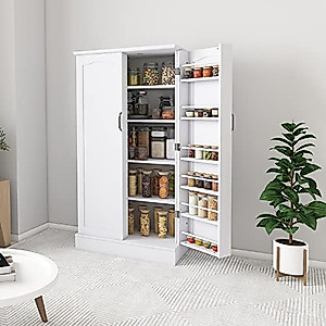Jehiatek 47” Kitchen Pantry Cabinet, White Freestanding Buffet Cupboards Sideboard with Doors & Adjustable Shelves, Kitchen Pantry Storage Cabinet for Kitchen, Living Room and Dinning Room