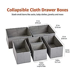 Amazon Basics Cloth Drawer Storage Organizer Boxes, Set of 6