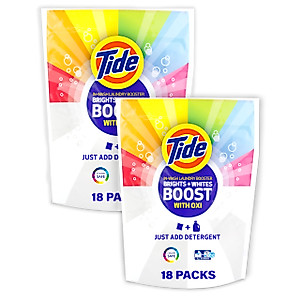 Tide Brights & Whites Odor Rescue, In Wash Odor Eliminator with Oxi, Scent Booster, Removes Odors in a Single Wash, 18 Count (Pack of 2)
