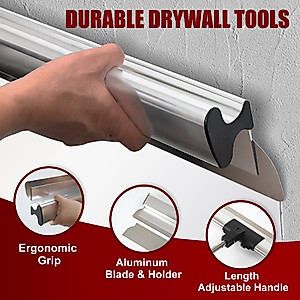 Drywall Skimming Blade Set - Drywall Tools with 12", 22” & 32" Skimming Blades and 35"-81" Extension Handle, Stainless Steel Drywall Knife Set, Extruded Aluminum, High-Impact End Caps