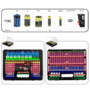 YHSWE 230+ Battery Caddy Organizer Storage Box AA AAA C D 9V Waterproof Double-Sided Battery Container Holder with Tester(Black)