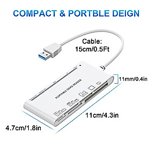 Rocketek SD Card Reader USB C White 7 in 1 Card Reader 5Gbps Read Write Simultaneously for SD SDXC SDHC CFI TF XD Micro SD Micro SDXC Micro SDHC MS MMC UHS-I Card for Windows Mac Linux