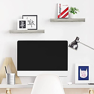 Ballucci Floating Shelves Set Extra Wide, 2-Pack 16" L Wood Wall Mounted Ledges with Invisible Brackets for Living Room, Bedroom, Bathroom, Kitchen, Nursery, 8" Deep - Gray Oak