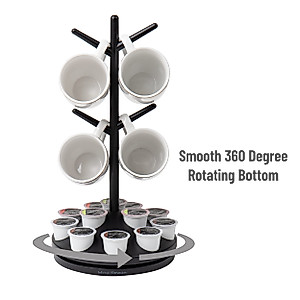 Mind Reader Single Serve Coffee Pod Organizer & Mug Tree, 12 pod and 4 Mug Capacity, Countertop, 9" L x 9" W x 17.75" H, Black