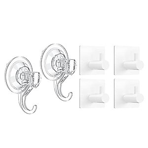 VIS'V 2 Pcs Suction Cup Hooks and 4 Pcs Adhesive Hooks