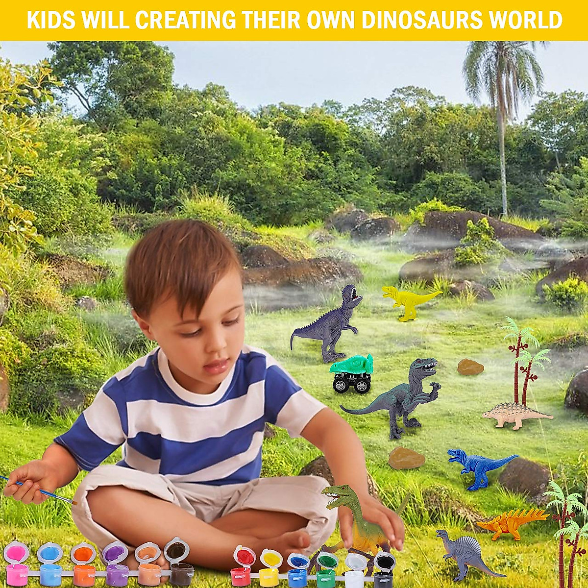 Dinosaur Painting Kit, 36Pcs Kids Crafts and Arts Set, Animal Toy Art and Craft Supplies for Boys Girls Age 5+ Years Old Kid Fun DIY Creative Party Favors Christmas Birthday Gift Paint Dinosaur Set