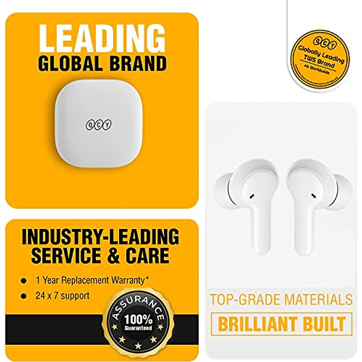 QCY T13 True Wireless Earbuds Bluetooth 5.1 Headphones Touch Control with Charging Case Waterproof Stereo Earphones in-Ear Built-in Mic Headset 40H Playtime (White)