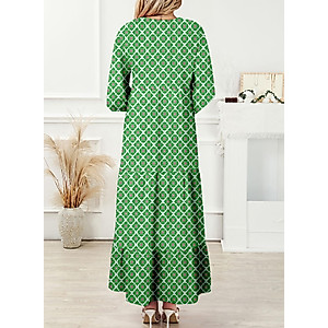 Dokotoo Womens Sundresses V Neck Boho Maxi Dress Puff Sleeve Long Dresses Ruffle A Line Flowy Beach Dresses X-Large Multicolor