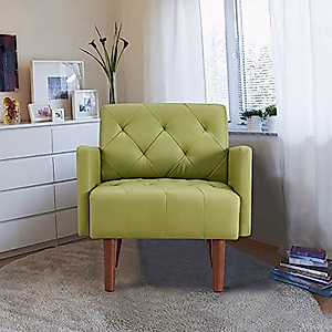 PEIHONGET Faux Leather Accent Chair, Modern Retro Arm Chair for Living Room and Bedroom Tufted Upholstered Sofa Club Chair Comfy Armchair for Small Spaces Bedroom Office (Olive)