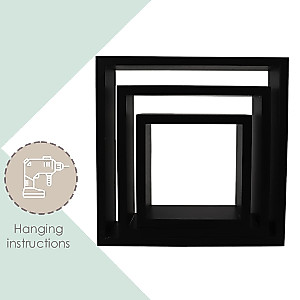 Home Basics Durable 3-Piece MDF Floating Wall Cubes (1, Black) | Shadow Box Frames are Perfect for Any Room | Frame Your Favorite Items on Display