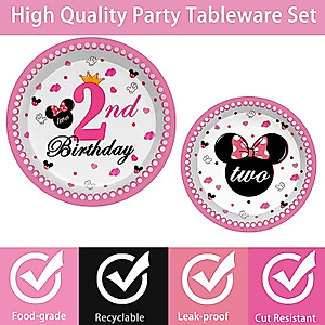 Mouse Birthday Party Supplies-96pcs Twodles Birthday Decorations girl Mouse Party Favors Pink Mouse Plates and Napkins Forks for Minnie Mouse Themed 2nd Birthday Party Decoration supplies