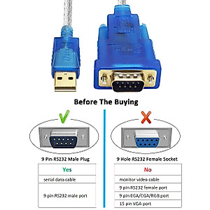 DTech USB to Serial Adapter Cable RS232 DB9 Male Port with FTDI FT232RL Chipset Supports Windows 11 10 8 7 and Mac Linux (1.5 Feet)