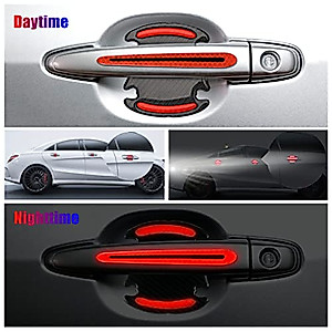 8pcs Universal 3D Carbon Fiber Texture car Door Handle Door Bowl Paint Scratch Protector Protective Cover Protective Film car Outdoor Safety Decoration Reflective Strip（Red）
