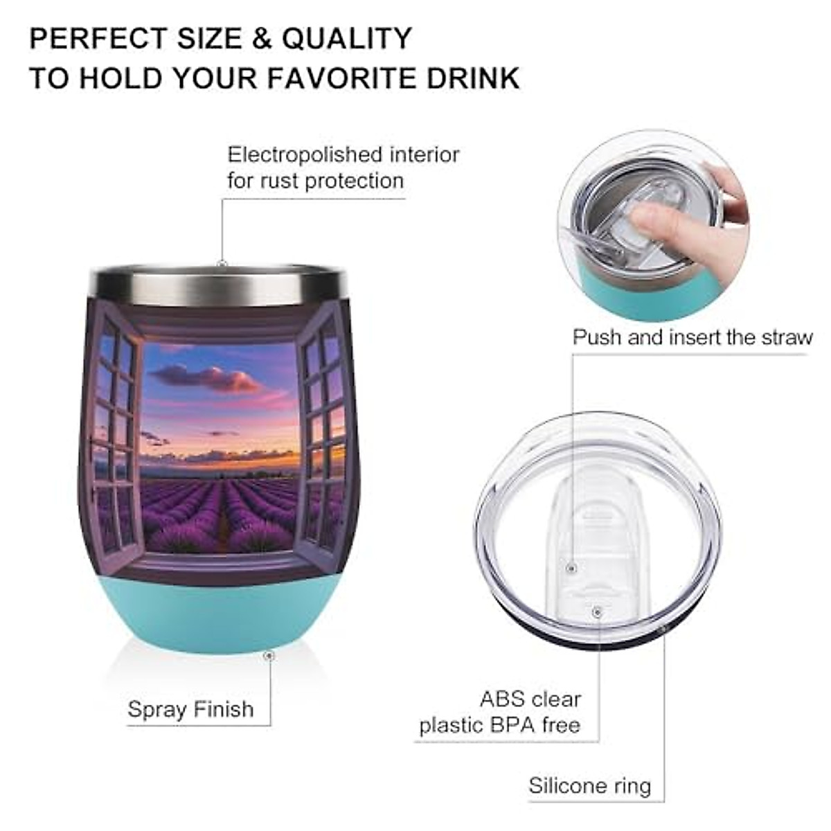OPTKSNCU 304 Stainless Steel Insulated Cup with Lid, Purple Sunset Cloud Sky Lavender Flower Print Durable, And Easy to Clean – Ideal for Home, Office, And Gift Giving