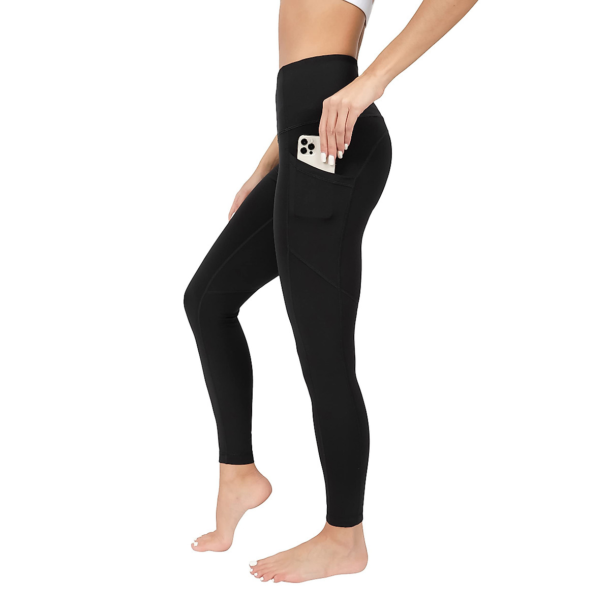 90 Degree by Reflex Power Flex Yoga Pants - High Waist Squat Proof Ankle Leggings with Pockets for Women - Black - Large