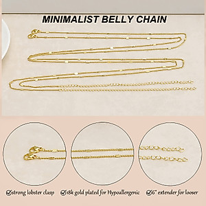 Honsny 2PCS 25-43Inch 18K Gold Plated Waist Chain Minimalist Pearl Belly Body Chain Gold Layered Sexy Bikini Body Chains Waist Jewelry for Women