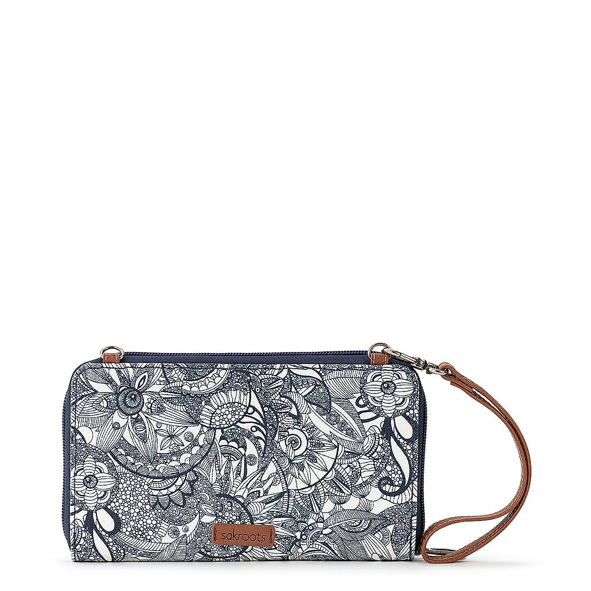 Sakroots Artist Circle Smartphone Crossbody in Coated Canvas, Detachable Wristlet Strap, Navy Spirit Desert II