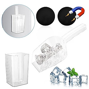4 Pieces Magnetic Ice Scoop Holder for Side of Fridge Clear Plastic Ice Scoop Holder for Freezer Commercial Ice Scoop Holder Ice Scoop for Ice Machine with Holder for Weddings Bar Ice Bucket