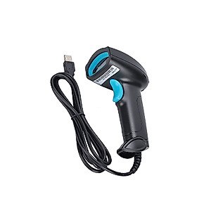 Handheld Barcode Scanner 360° Portable Barcode Reader QR Code Reader for Paper Barcodes, LCD Display Barcodes, Suitable for Warehouse, Store (Black Blue)