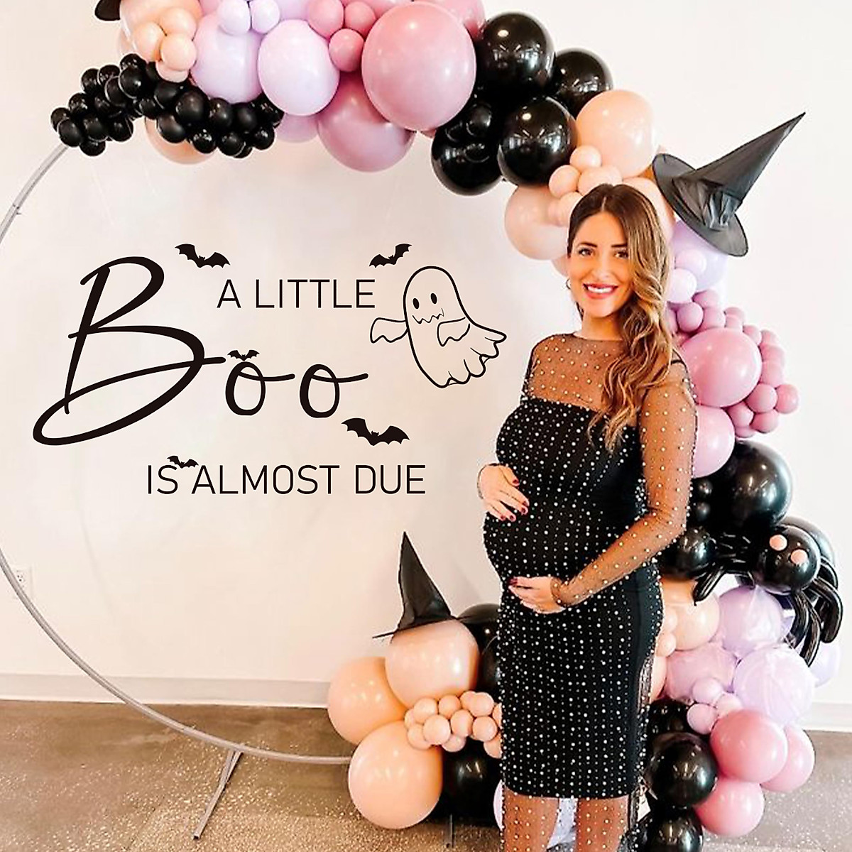 Gostman A Little Boo is Almost Due Decal - Halloween Balloon Arch Decal for Baby Shower,A Little Boo is Almost Due Party Decoration,Spooky Baby Gender Reveal Party Decor (Boo Decal)
