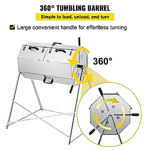 VEVOR Compost Tumbler, 71 US Gallons, Rustproof Stainless Steel Dual-Chamber Garden Composter, Heavy-Duty, All-Season Outdoor Compost Bin, Fast-Working System for Composting Kitchen ＆ Yard Waste