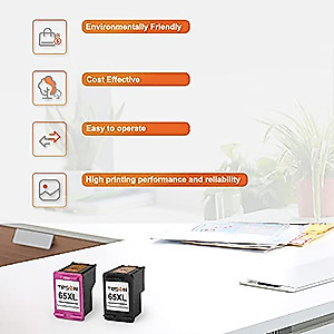 TESEN 65XL Remanufactured 65XL Ink Cartridge Replacement for HP 65XL 65 XL for use in HP Envy 5055 5010 5012 5020 DeskJet 3755 2621 2622 2635 2640 3720 3722 AMP 100 120 125 (2 Pack, 1Black+1Color)