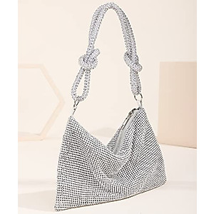 Rhinestone Purse Chic Sparkly Evening Handbags for Women Bling Hobo Bag Shiny Silver Purse for Wedding Party Club