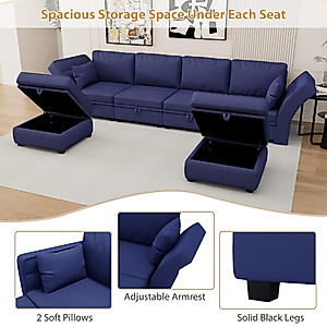 Tmsan 110.2" U Shaped Sectional Sofa Couch, Convertible Modular Sectional Sofa 6 Seat Oversized Modern Fabric Couch with Storage Seat for Living Room Apartment Office (Navy Blue)