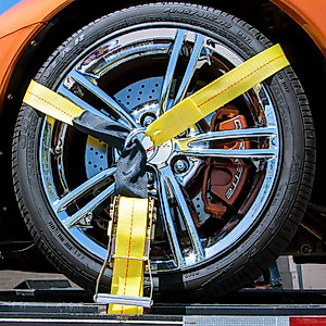 VULCAN Wheel Dolly Tire Harness with Universal O-Ring - Lasso Style - 96 Inch - Classic Yellow - 2 Pack - 3,300 Pound Safe Working Load