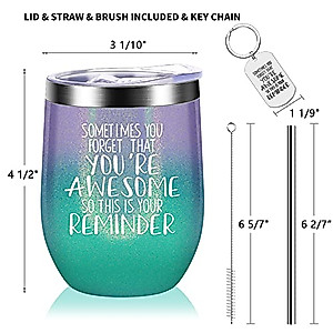 Nurforta Sometimes You Forget That You are Awesome - Thank You Gifts, Funny Birthday Cup Inspirational Gifts for Women, Men, Coworker, Friends - Vacuum Insulated Tumbler with Keychain Glitter 12oz
