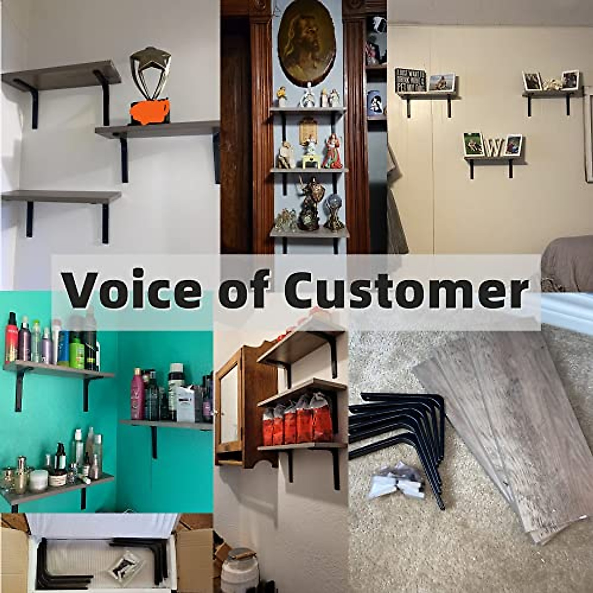 MDLUFFY Farmhouse Floating Shelves Wood Wall Mounted Storage Rack Rustic Shelf Home Office Decoration 16" L x 6" W x 0.6 D Set of 3 (Grey)