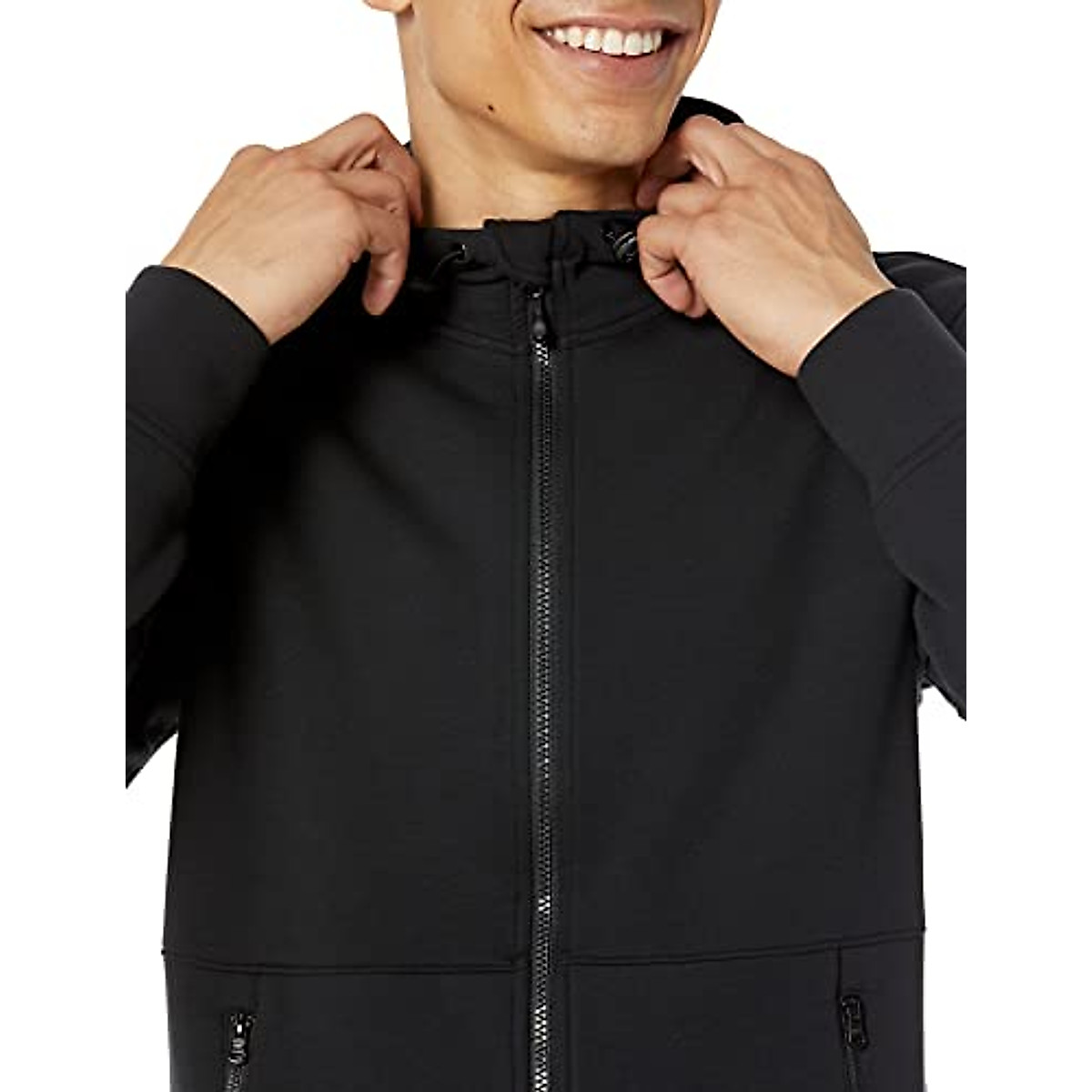 Amazon Essentials Men's Active Sweat Zip Through Hooded Sweatshirt (Available in Big & Tall), Black, Large