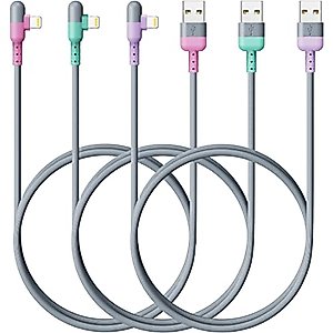 3Colors iPhone Charger Lightning Cable 6FT 3Packs 90 Degree Right Charging Cord, Apple MFi Certified for Apple Charger, iPhone 13/12/11/SE/Xs/XS Max/XR/X/8 Plus/7/6 Plus