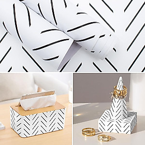 Erfoni Black and White Peel and Stick Wallpaper Modern Herringbone Contact Paper Bathroom 17.7inch x 118.1inch Geometric Removable Wall Paper Peel and Stick Self Adhesive Contact Paper