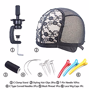 Eerya 21-24 Inch Canvas Block Head Set for Wig Display Making Hair Weave and Styling Mannequin Head with Mount Hole C Stand, Styling Hair Clips, T Needle, C Needles, Thread, Lace Wig Caps (22 Inch)