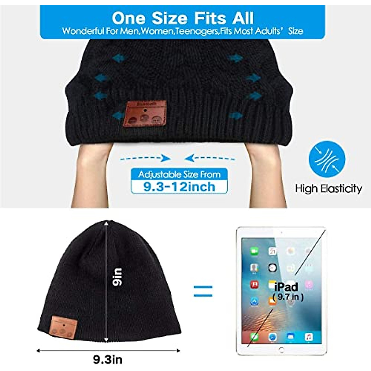 ZRUHIG Bluetooth Beanie,Stereo Knit Music Hat with Bluetooth V5.0 Wireless Hats Headphone Upgraded Unisex Knit Bluetooth Beanie Suitable for Outdoor Sports,Gift