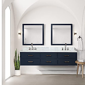Bell+Modern Tuckerton 80 in W x 22 in D Blue Double Bath Vanity, Carrara Marble Top and Mirror