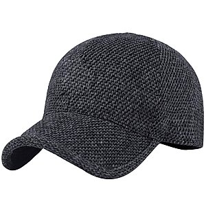 Winter Warm Outdoor Baseball Caps, Thermal Woolen Fabric Ball Hats, Adjustable Peaked Caps with Earmuffs, Outdoor Sport (Black)