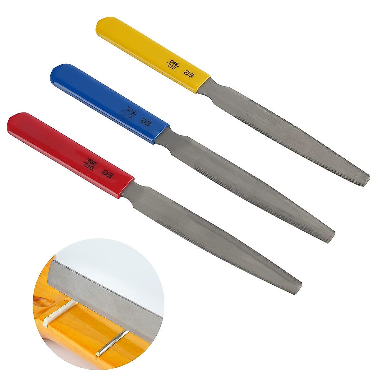 Anjetan Guitar Nut File Set, Carbon Steel Guitar Fret File, Guitar Repairing and Instrument Modifying Tools for Guitars, Ukulele, Bass, Banjo, Mandolin String Instrument