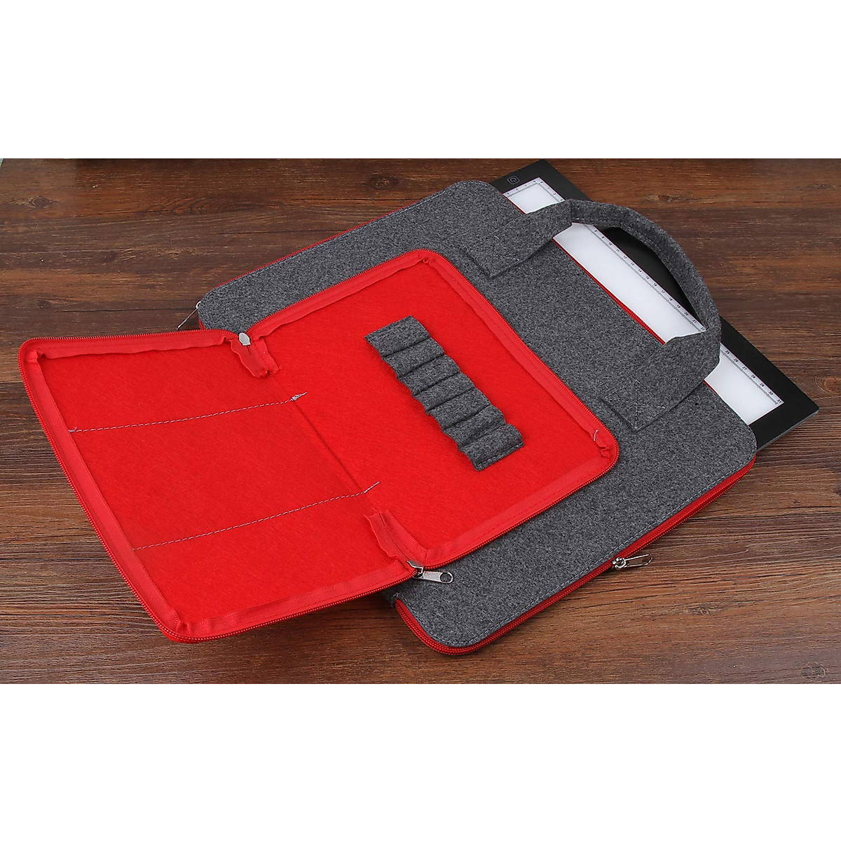 Storage Bag Felt Hand-held Shockproof 14.75 x 11.75 Inch 2.5 inch Thick for A4 Painting Light Pad Board Leaf Book Weeding Light Box (Plus Thick Size)