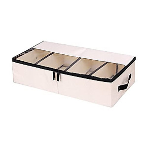 Under Bed Storage Organizer Clothes Containers Shoe Box Sturdy Foldable Bags With Handles And Adjustable Dividers For Shoes, Clothes, Toys, Blankets and Household Items 2Pcs (Beige)
