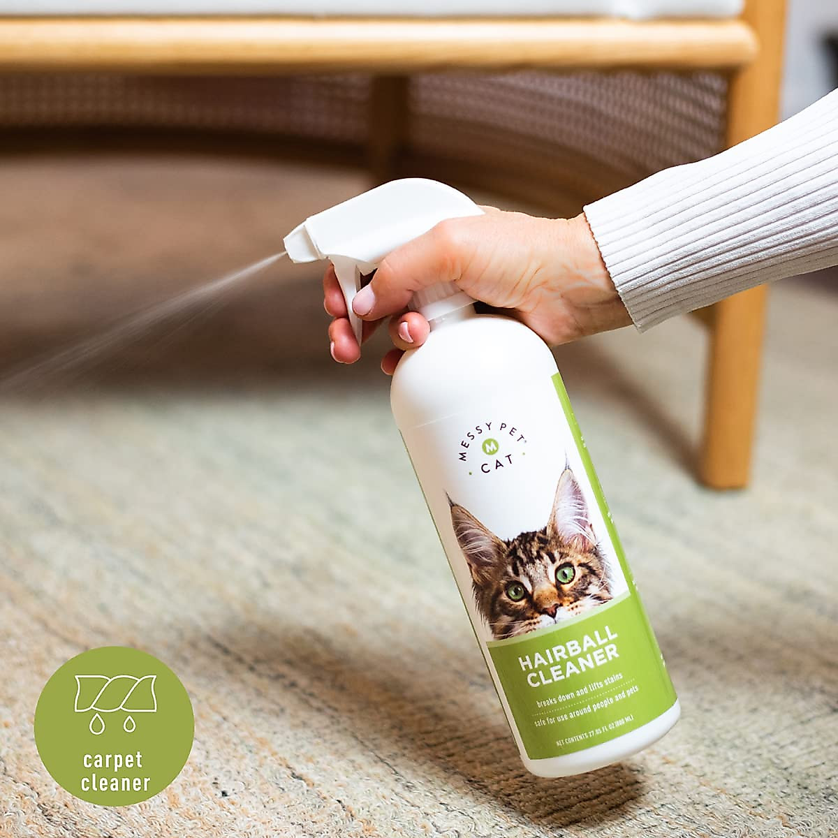 Messy Pet Cat Hairball Cleaner – Naturally Lifts and Eliminates Stains, Removes Vomit and Furball Odors, Safe for Cats & Kittens - 27.05 fl oz