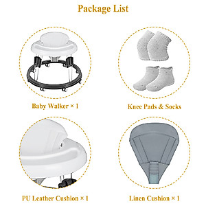 Baby Walker for Boys and Girls, Foldable Toddler Round Walker with Adjustable Height, Detachable Seat Cover and Mute Anti-Rollover Baby Walker, Suitable for Height 65-88cm