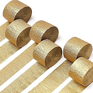 Crepe Paper Streamers 6 Rolls 492ft,Pack of Party Streamers Reel Golden Colors(1.8 Inch x 82 Ft/Roll),for Party Decorations, Birthday Decorations, Baby Shower Decorations and Wedding