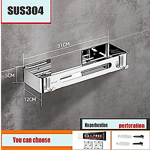 Capricorn Stars Punch-free 2-Pack Shower Rrack Organizer with 4 Hooks Stainless Steel Shampoo Holder Shower Shelf(L12,W4.7,H1.8), Silver